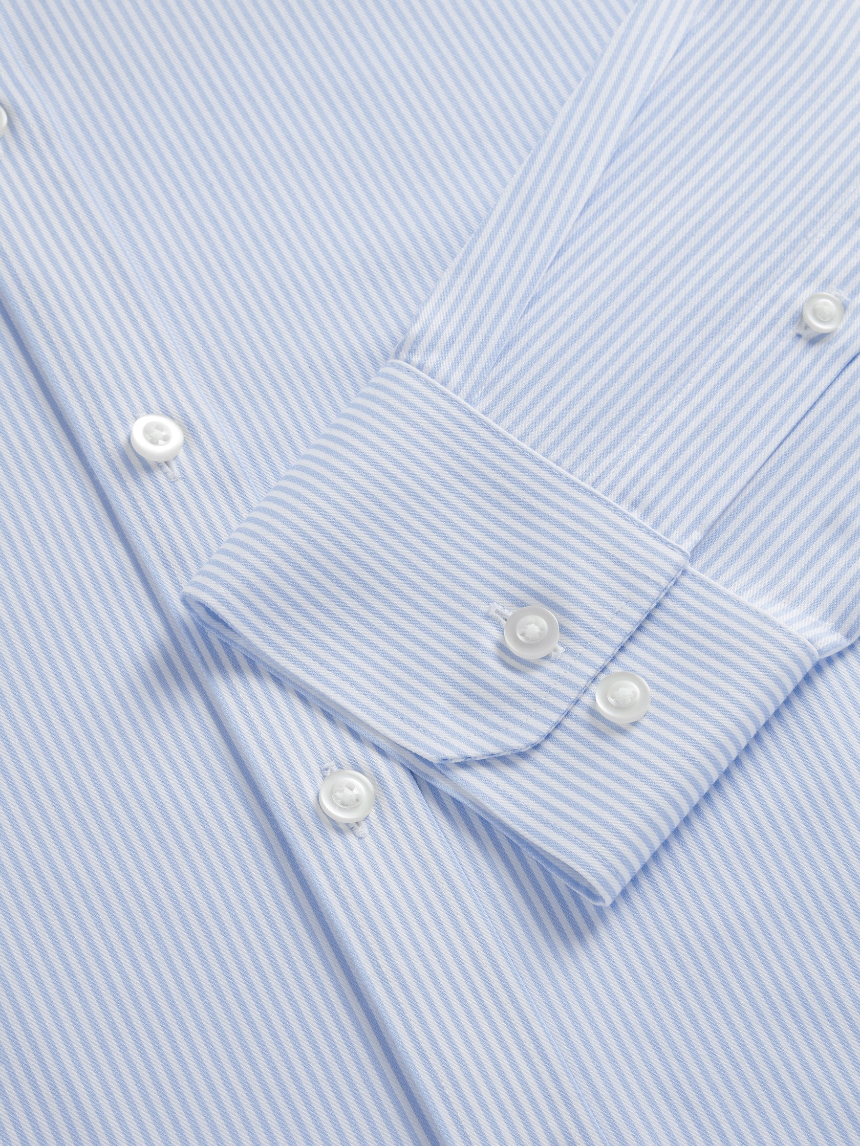 Non-Iron Light Blue Bengal Stripe Twill Fitted Single Cuff Classic Col ...