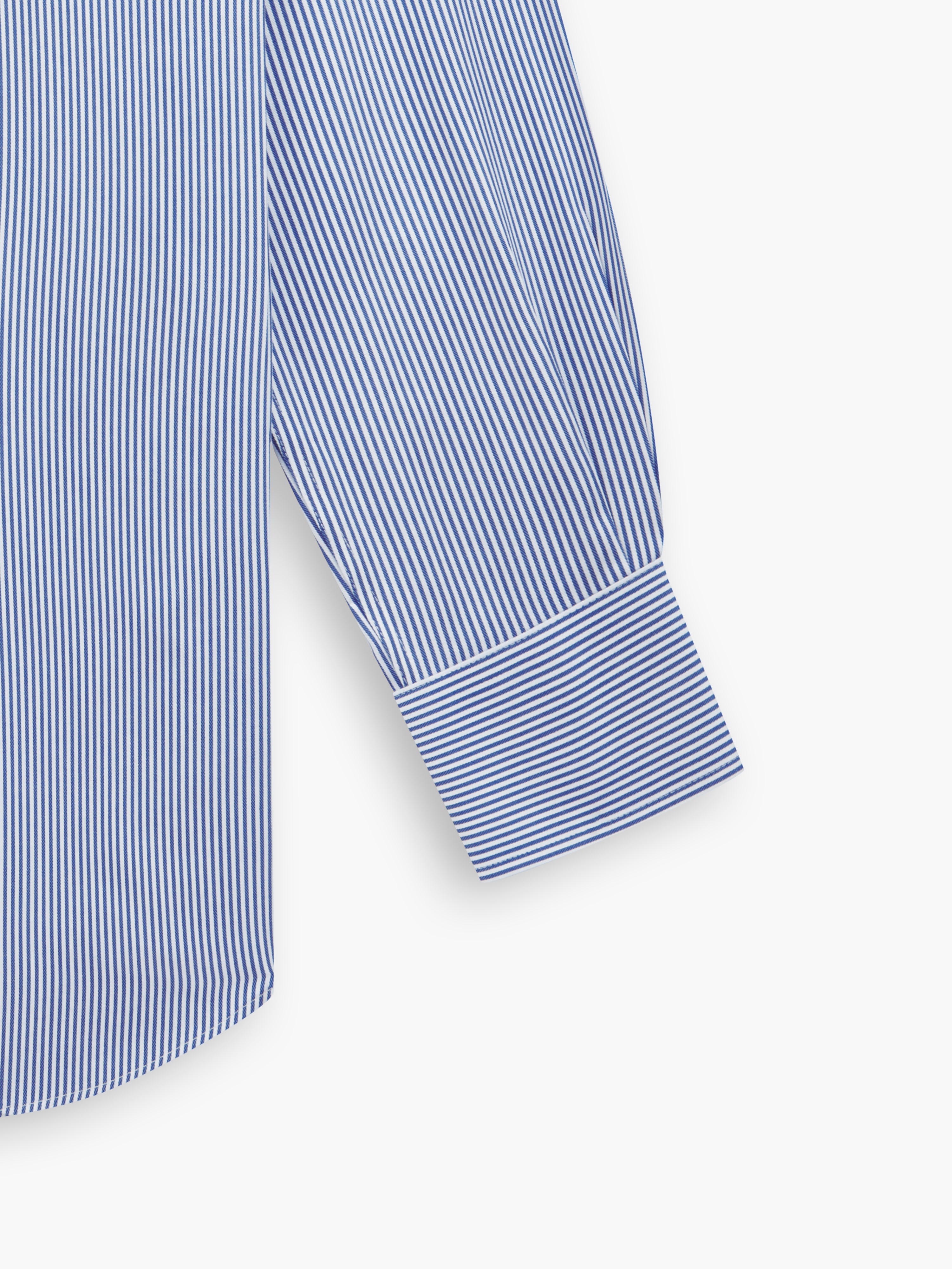 Non-Iron Navy Blue Bengal Stripe Twill Fitted Single Cuff Classic Coll ...