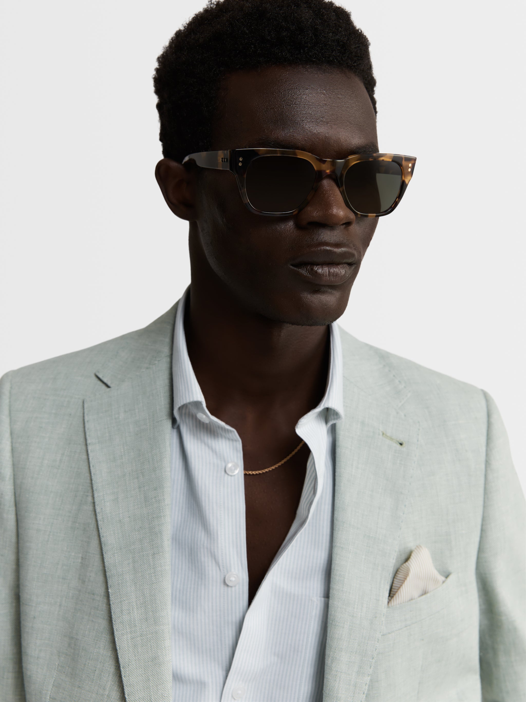 Slim Fit Single Breasted Linen Suit Jacket in Light Green