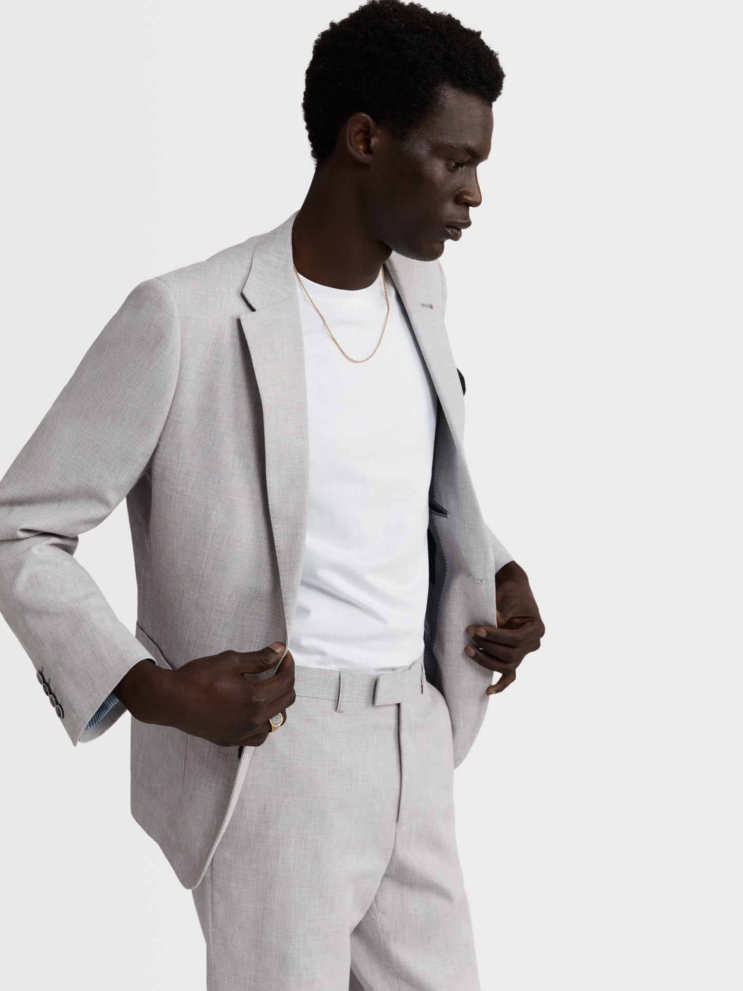 Slim Fit Single Breasted Linen Suit Jacket in Light Grey