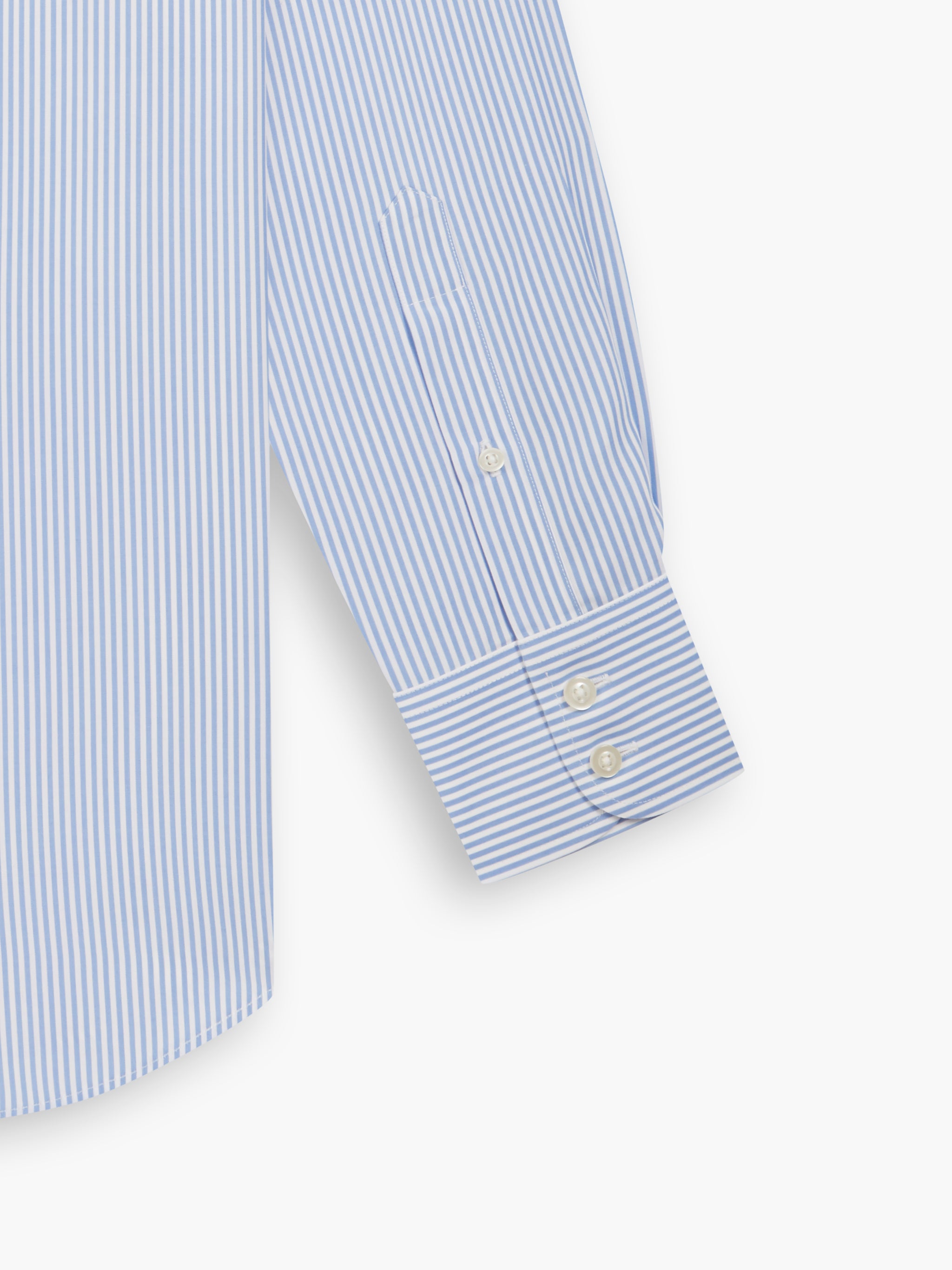 Non-Iron Slim Fit Light Blue Wide Stripe Poplin Classic Collar Single ...