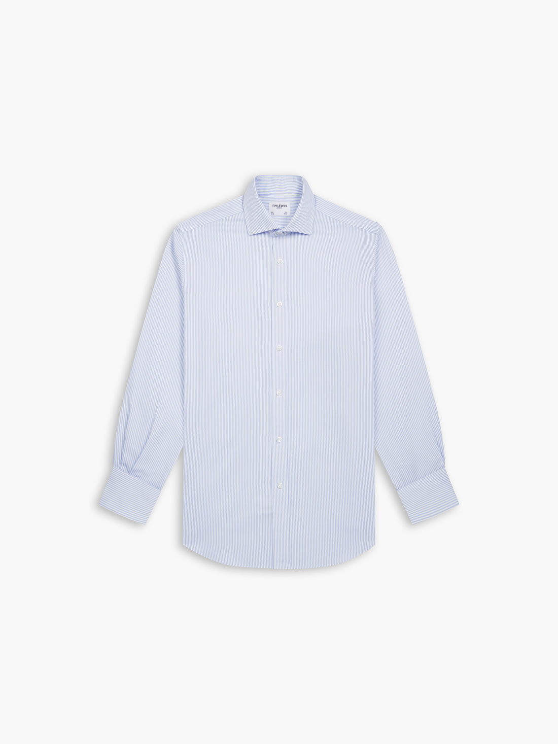 Non-Iron Light Blue Bengal Stripe Twill Slim Fit Double Cuff Cutaway C ...