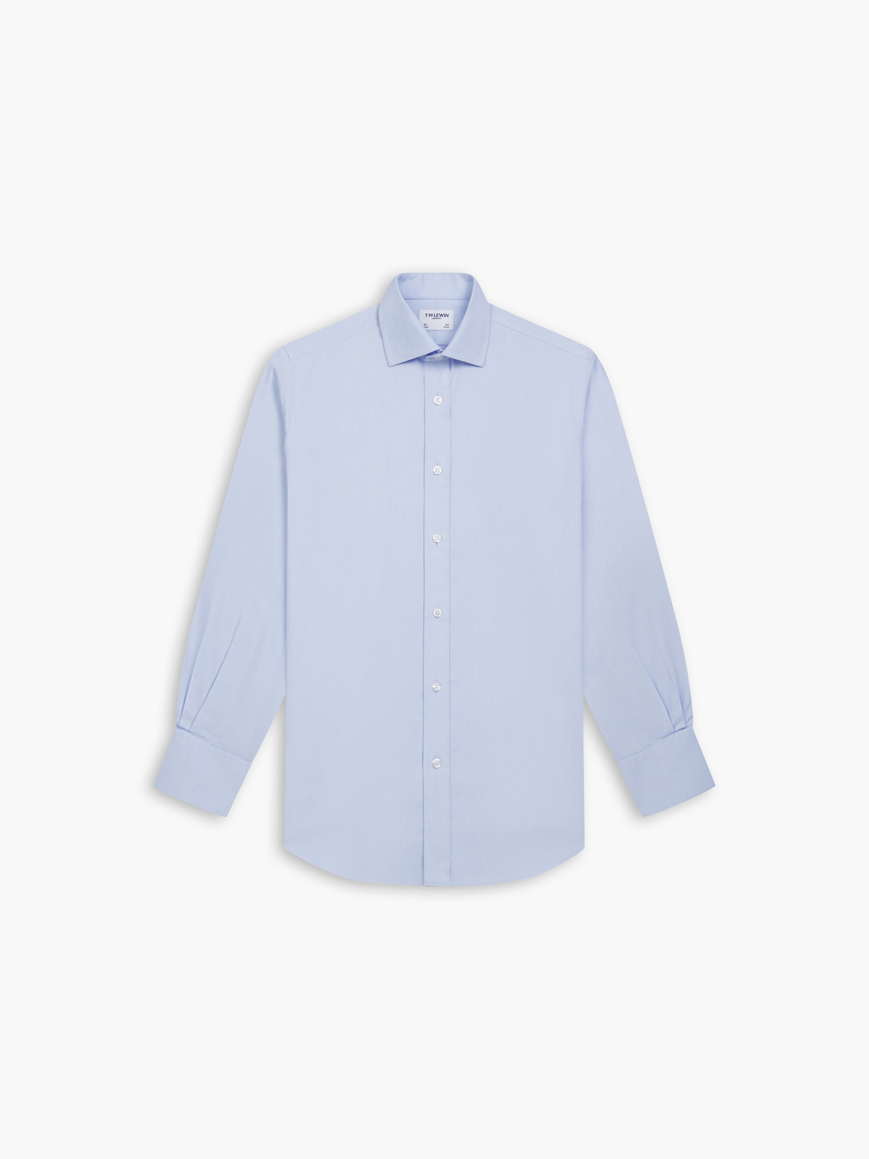 Non-Iron Light Blue Twill Slim Fit Double Cuff Classic Collar Shirt ...