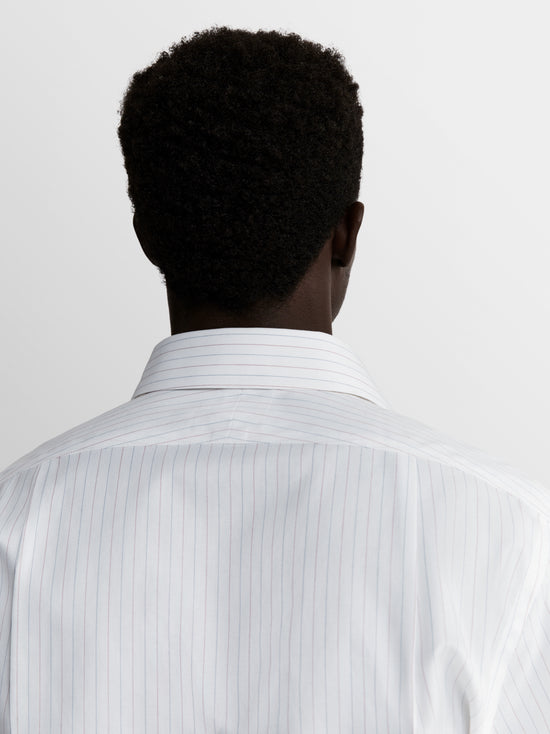 Non-Iron Navy & Red Fine Stripe Herringbone Regular Fit Single Cuff Cl ...