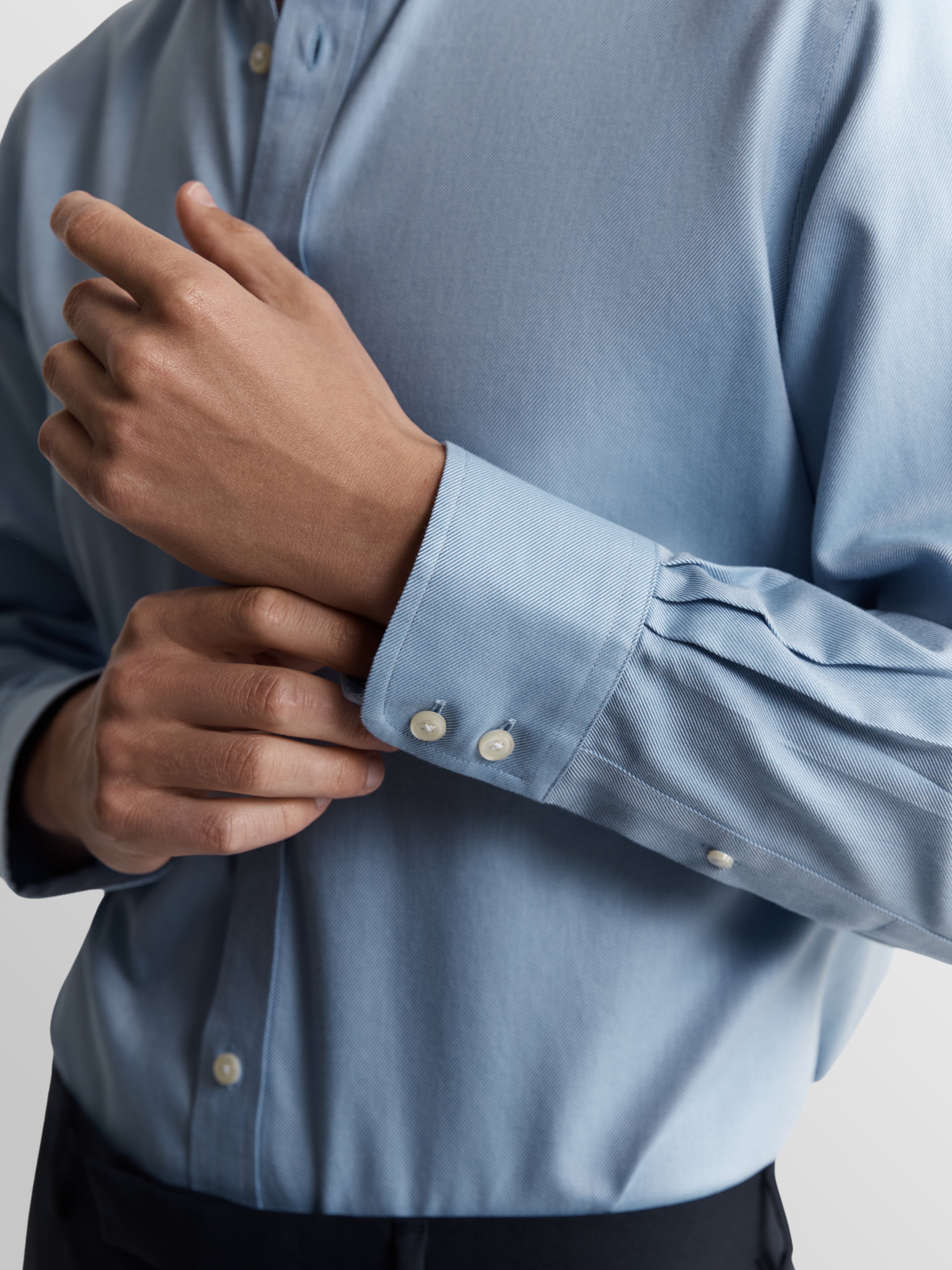 Blue Bold Twill Slim Fit Single Cuff Cutaway Collar Shirt – tmlewinuk