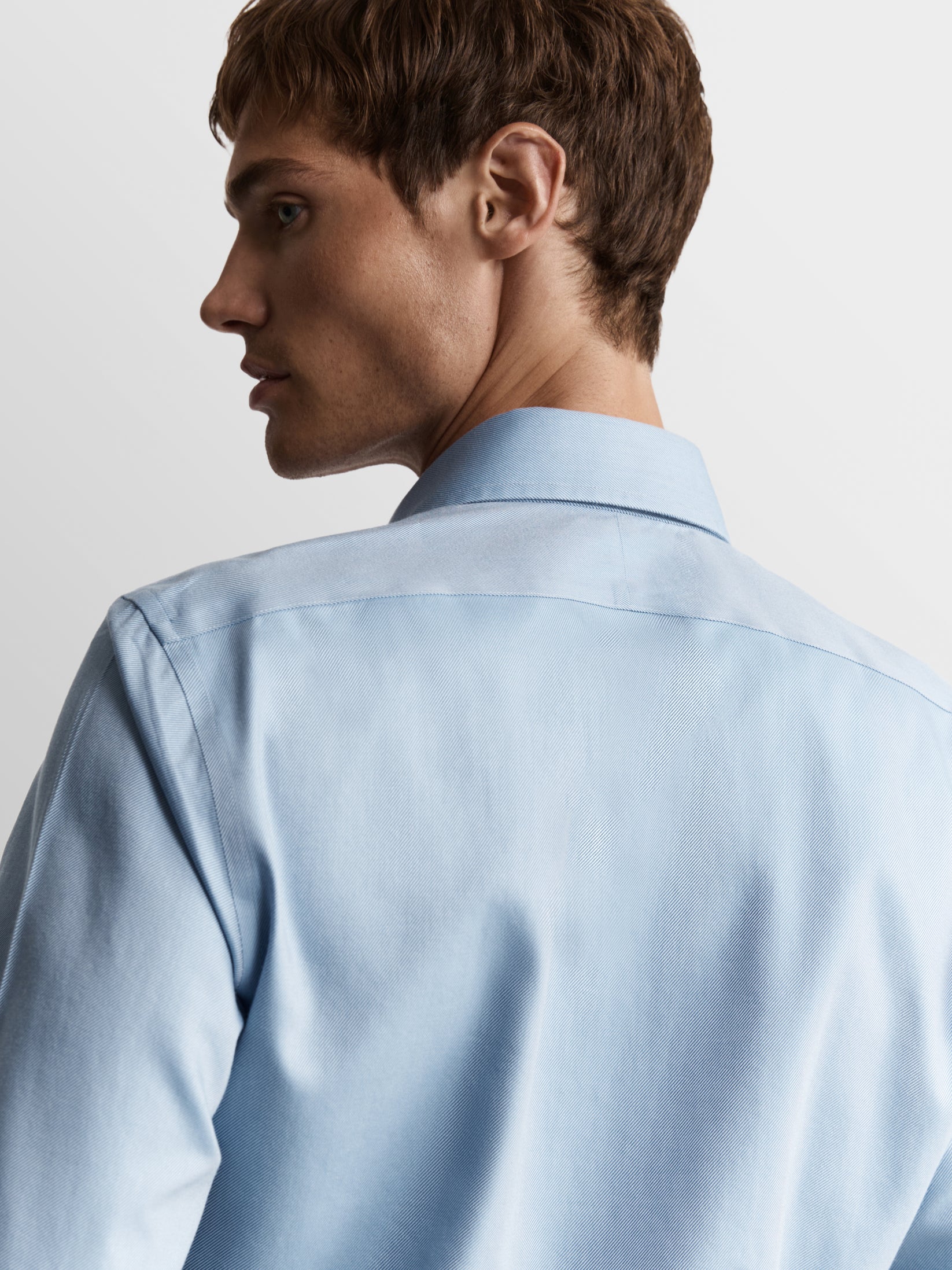 Blue Bold Twill Slim Fit Single Cuff Cutaway Collar Shirt – T.M.Lewin