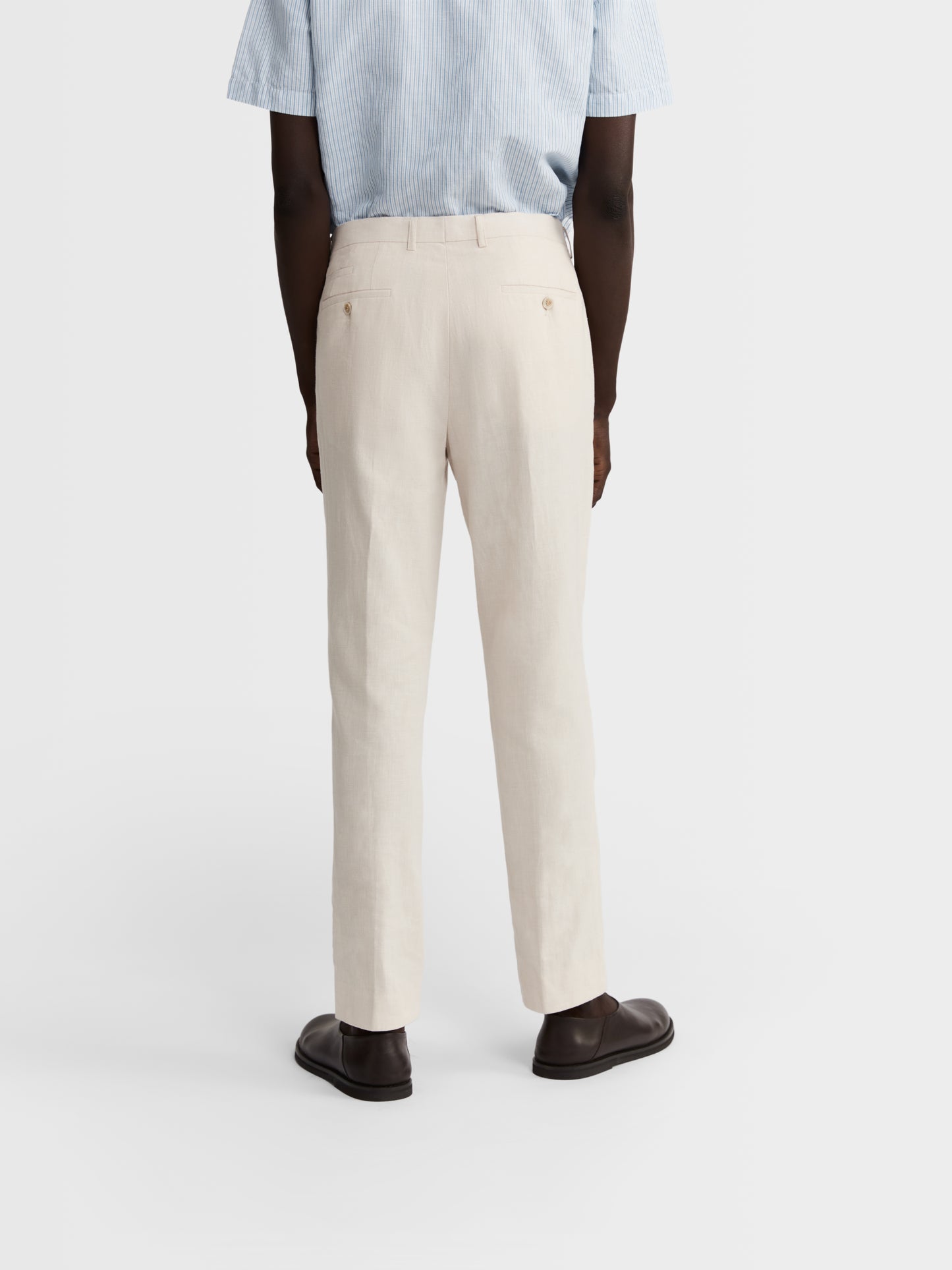 Slim Fit Linen Suit Trousers in Ecru