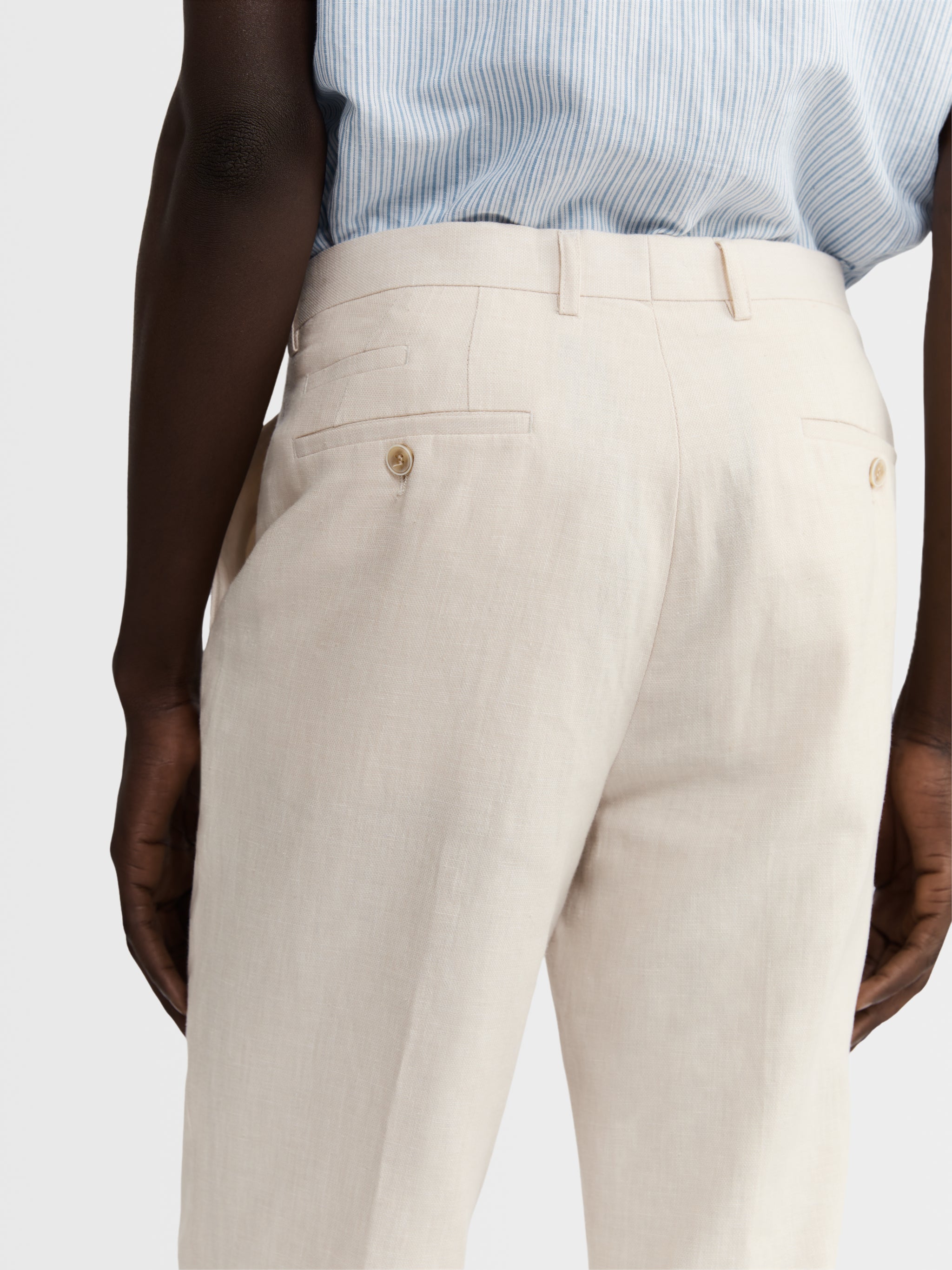 Slim Fit Linen Suit Trousers in Ecru