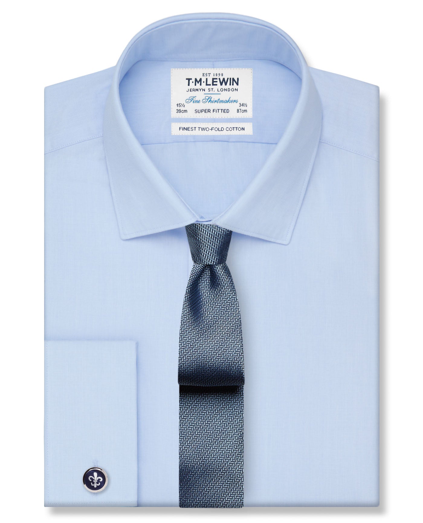Super Fitted Double Cuff Plain Light Blue Shirt – T.M.Lewin