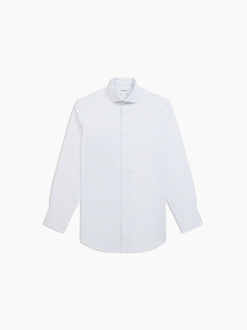 Non-Iron Blue Dash Check Plain Weave Fitted Single Cuff Semi-Cutaway C